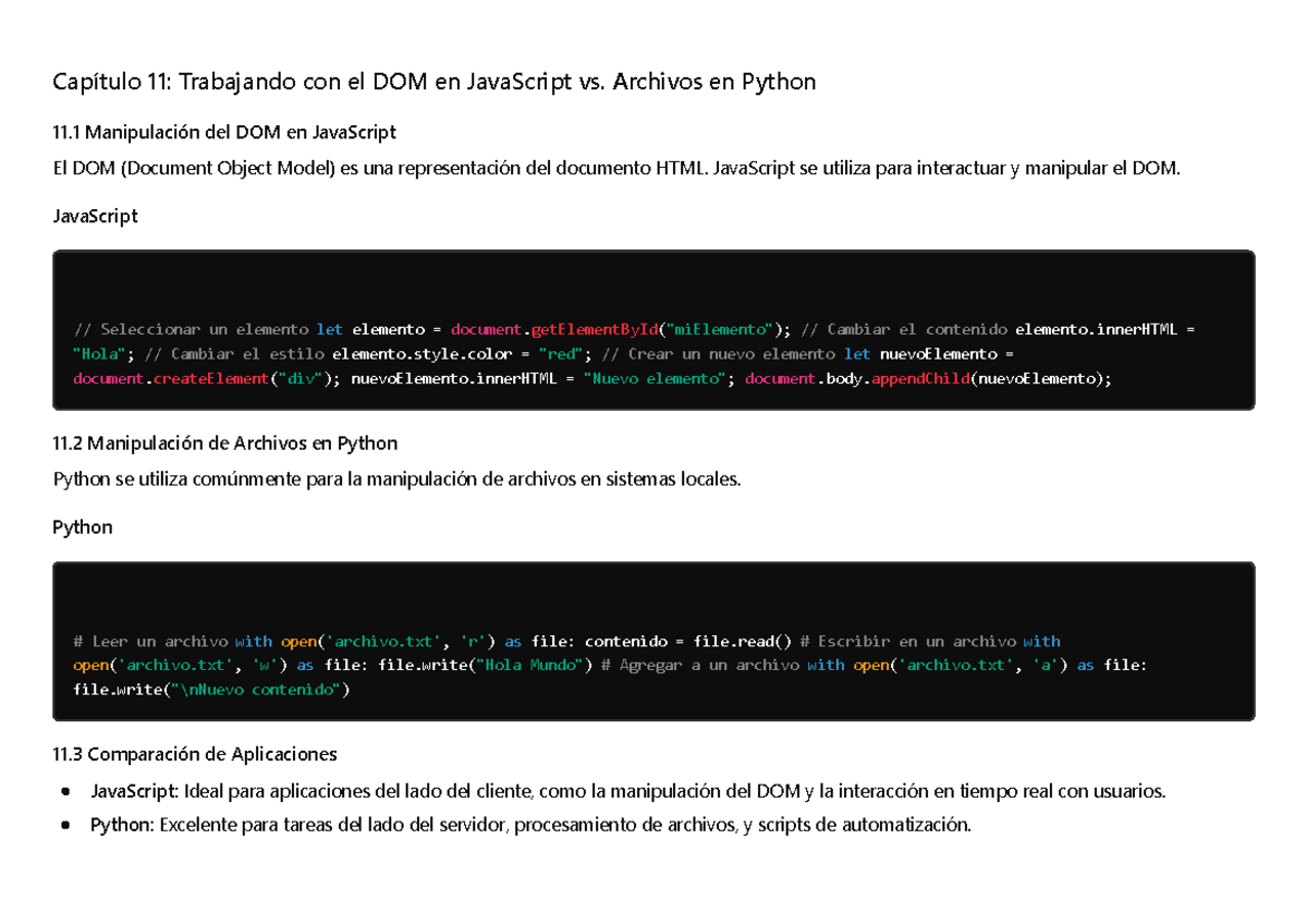 Capítulo 11 Trabajando con el DOM en Java Script vs. Archivos en Python - Capítulo 11 ...