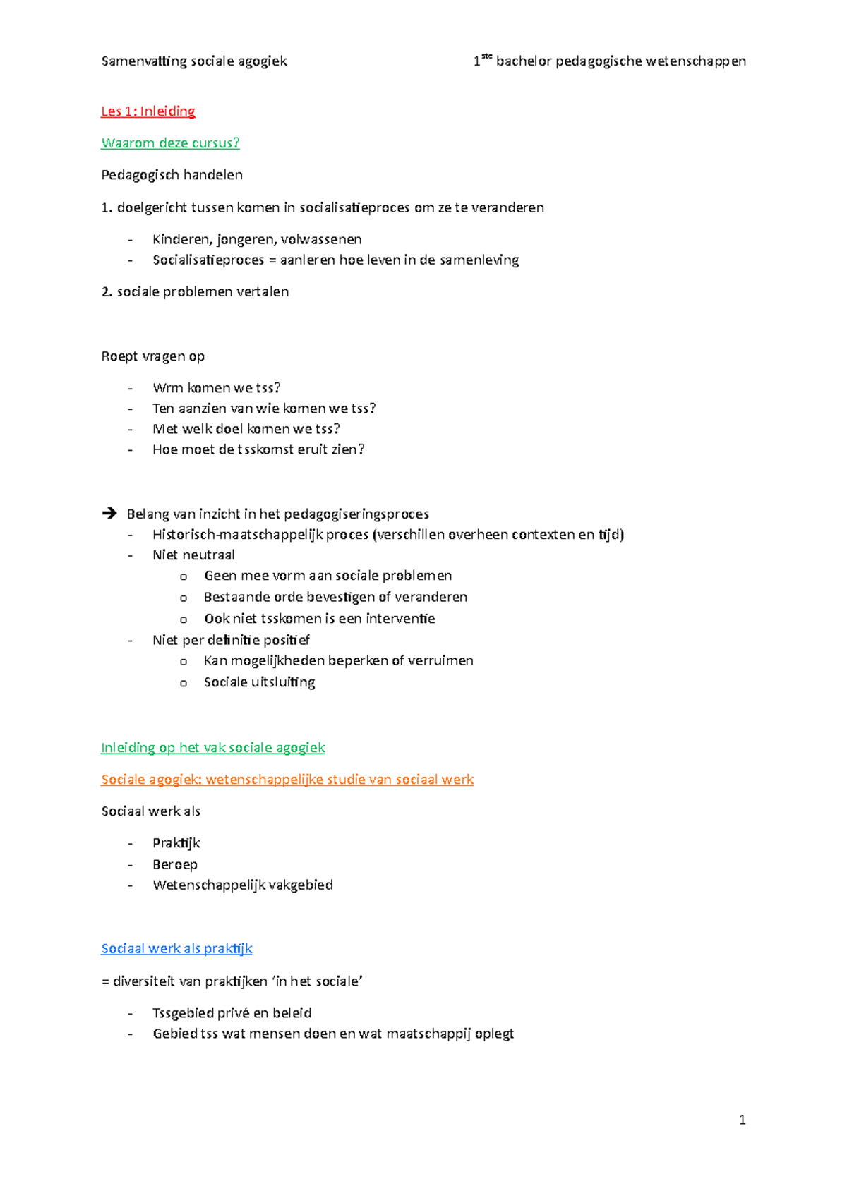 Samenvatting-sociale-agogiek - Samenvatting sociale agogiek 1ste bachelor pedagogische ...