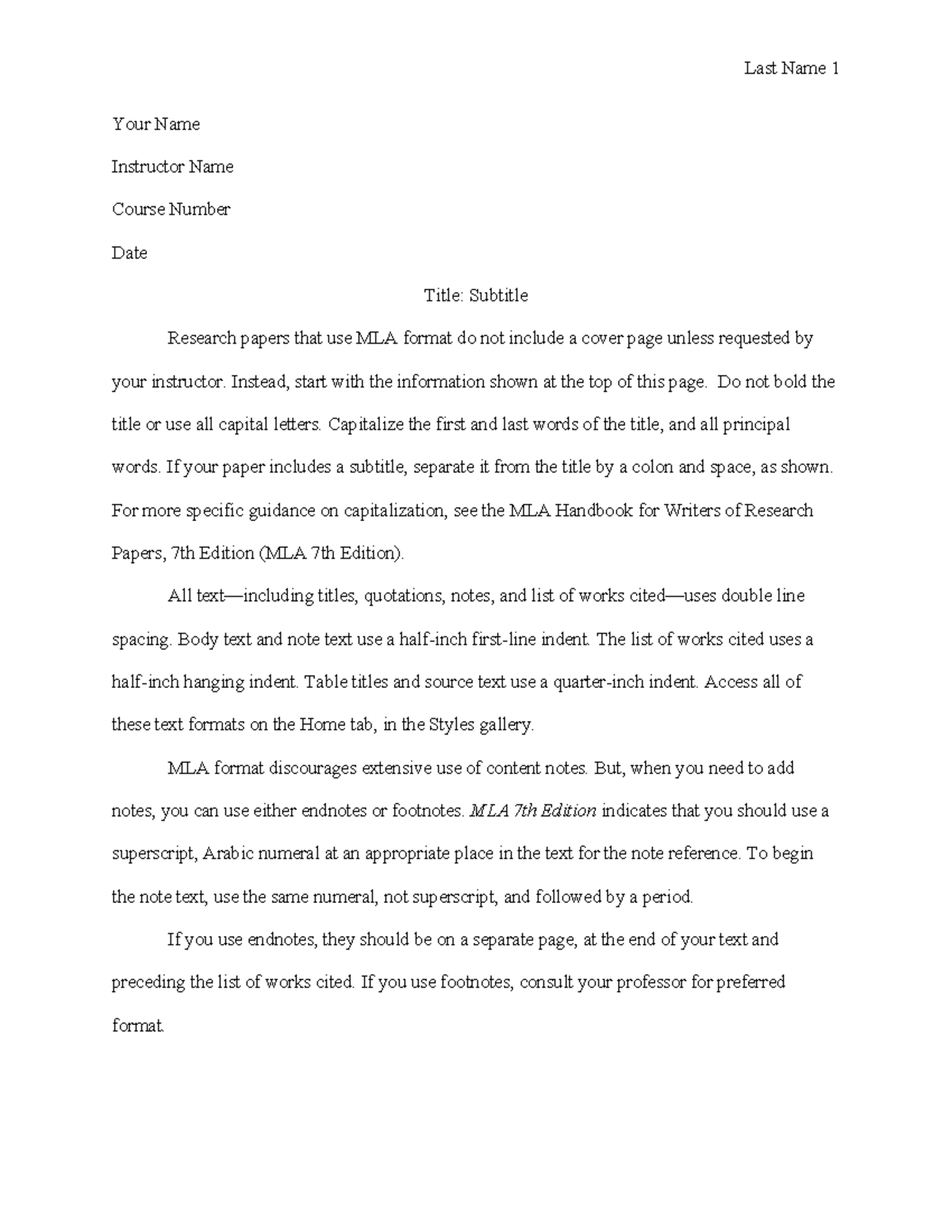 MLA Sample Format - A guide to referencing - Your Name Instructor Name ...