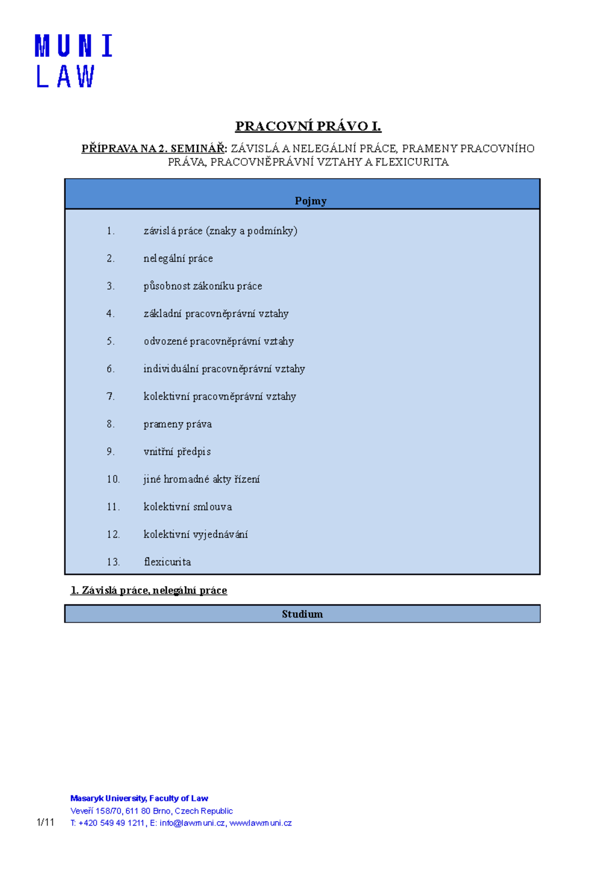 Priprava PPI sem02 2023 - PRACOVNÍ PRÁVO I. PŘÍPRAVA NA 2. SEMINÁŘ ...