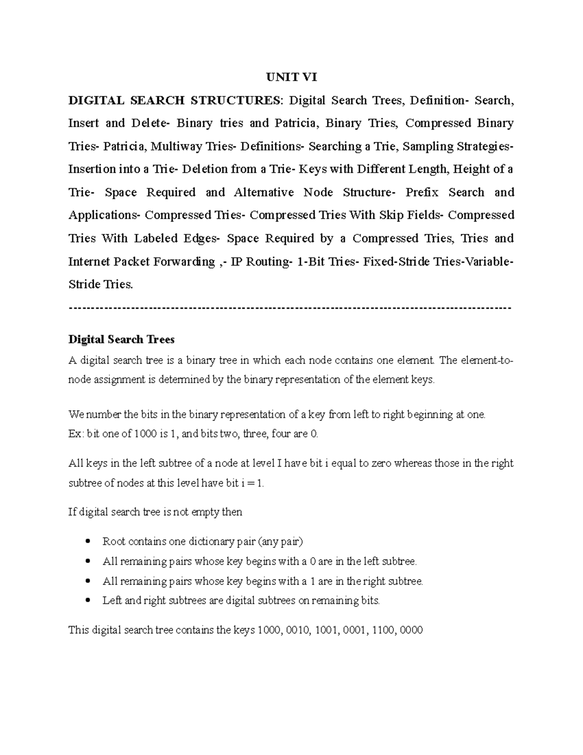18.ADS UNIT6 - acadamic - UNIT VI DIGITAL SEARCH STRUCTURES: Digital ...