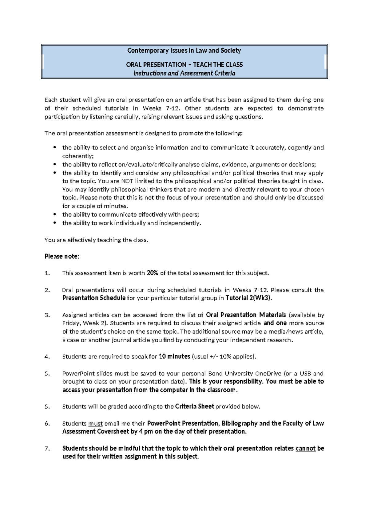 Contemporary Issues in Law and Society - Other students are expected to ...