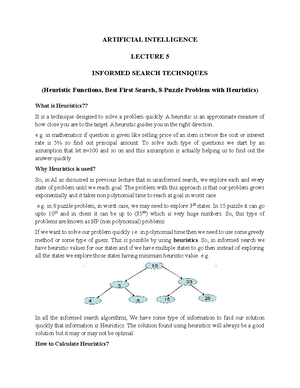 3-Lecture 3-AI - Artificial Intelligent - tARTIFICIAL INTELLIGENCE LECTURE 3 UNINFORMED SEARCH ...