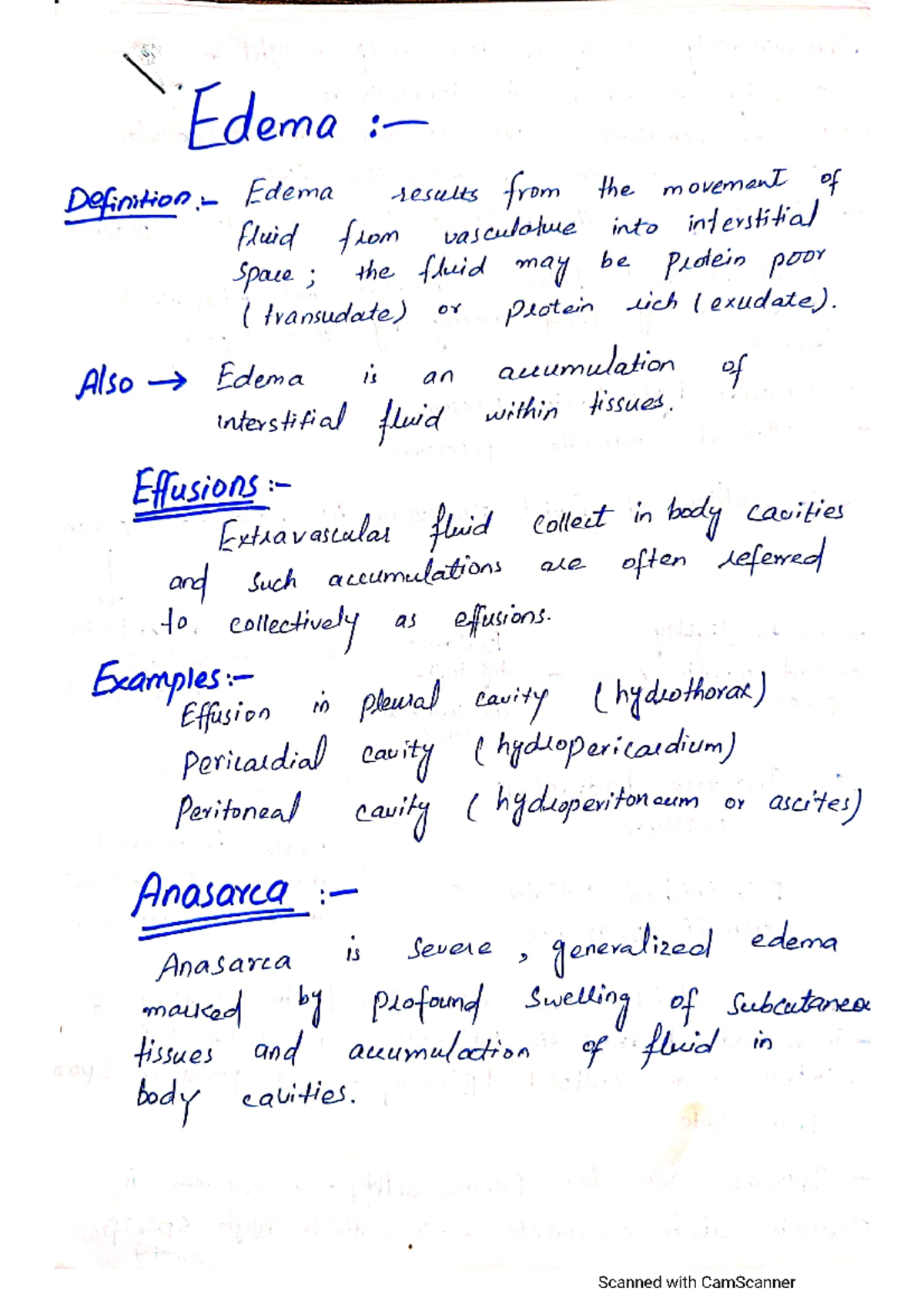 Pathology chp#4 notes which covers edema and rest of topics in a ...