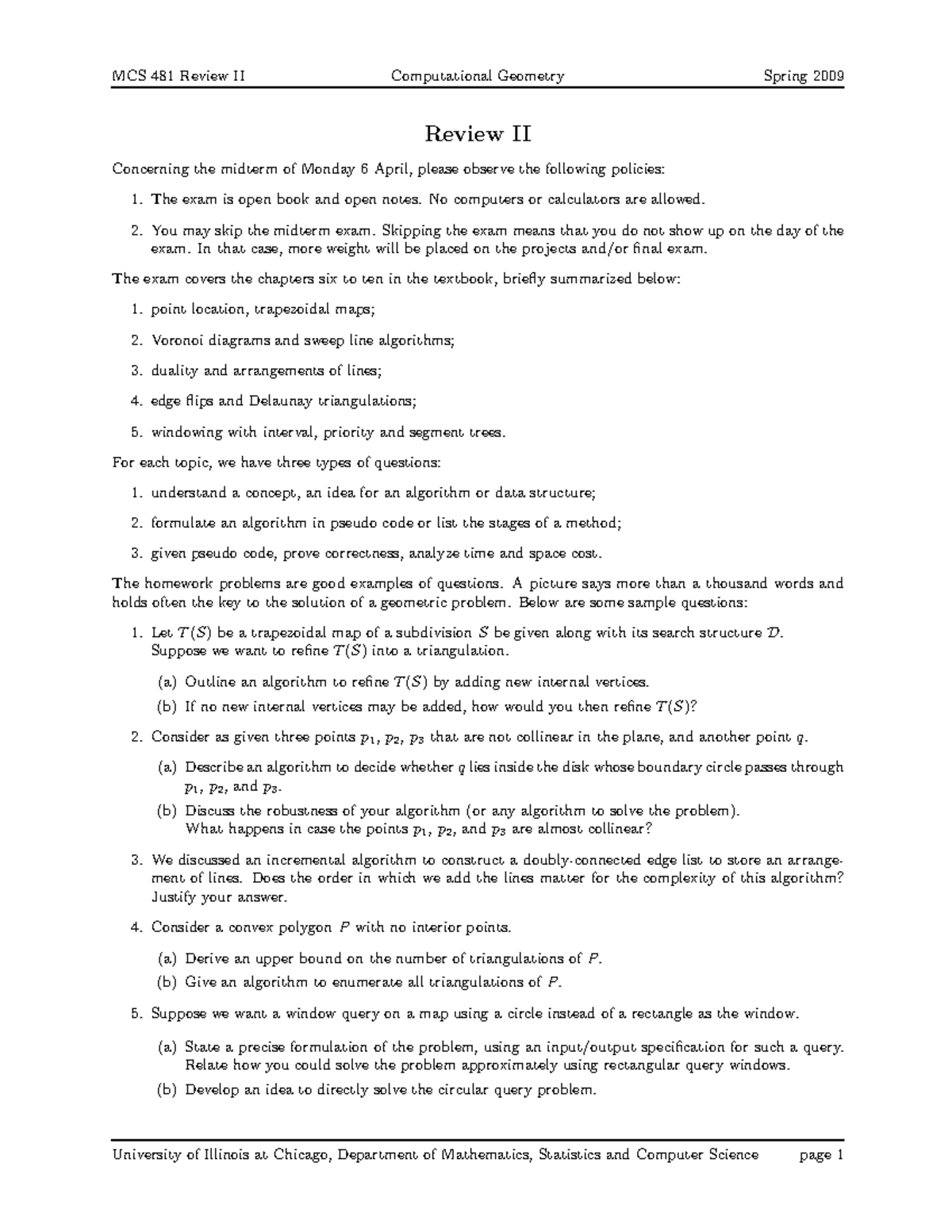 Midterm Review 2 sp09 - MCS 481 Review II Computational Geometry Spring ...