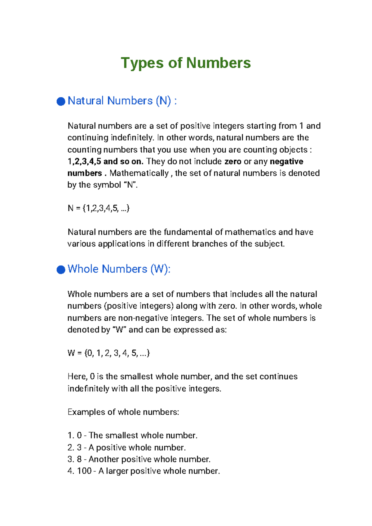Types of Numbers - test - Types of Numbers Natural Numbers (N ...