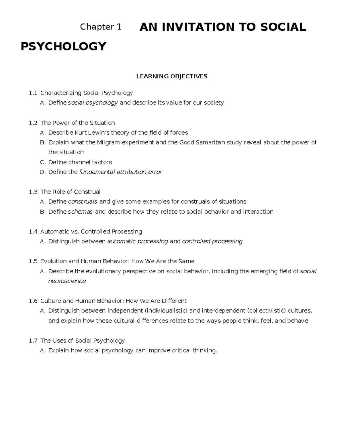 Test bank for social psychology 5th edition tom gilovich - Chapter 1 AN ...