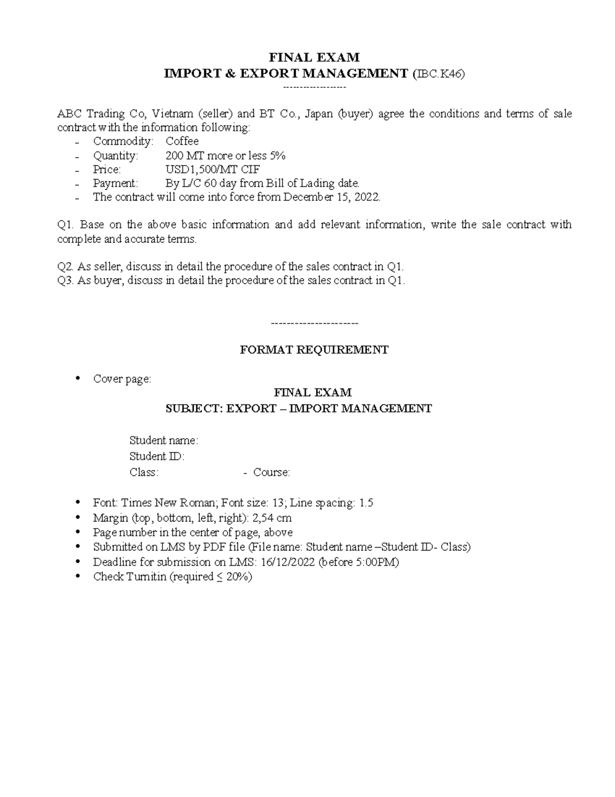 EIM Final EXAM (IBC.K46) - FINAL EXAM IMPORT & EXPORT MANAGEMENT (IBC ...