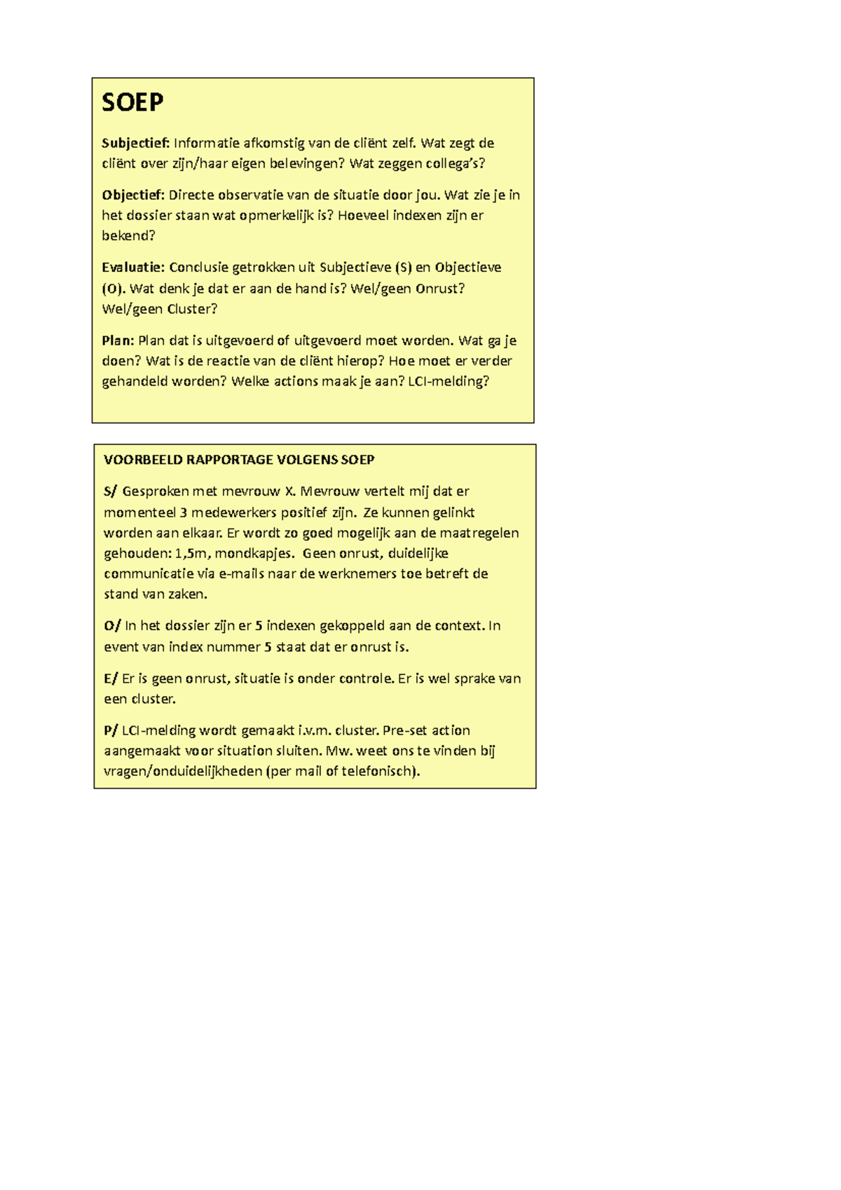 SOEP voorbeeld - VOORBEELD RAPPORTAGE VOLGENS SOEP S/ Gesproken met mevrouw X. Mevrouw vertelt ...