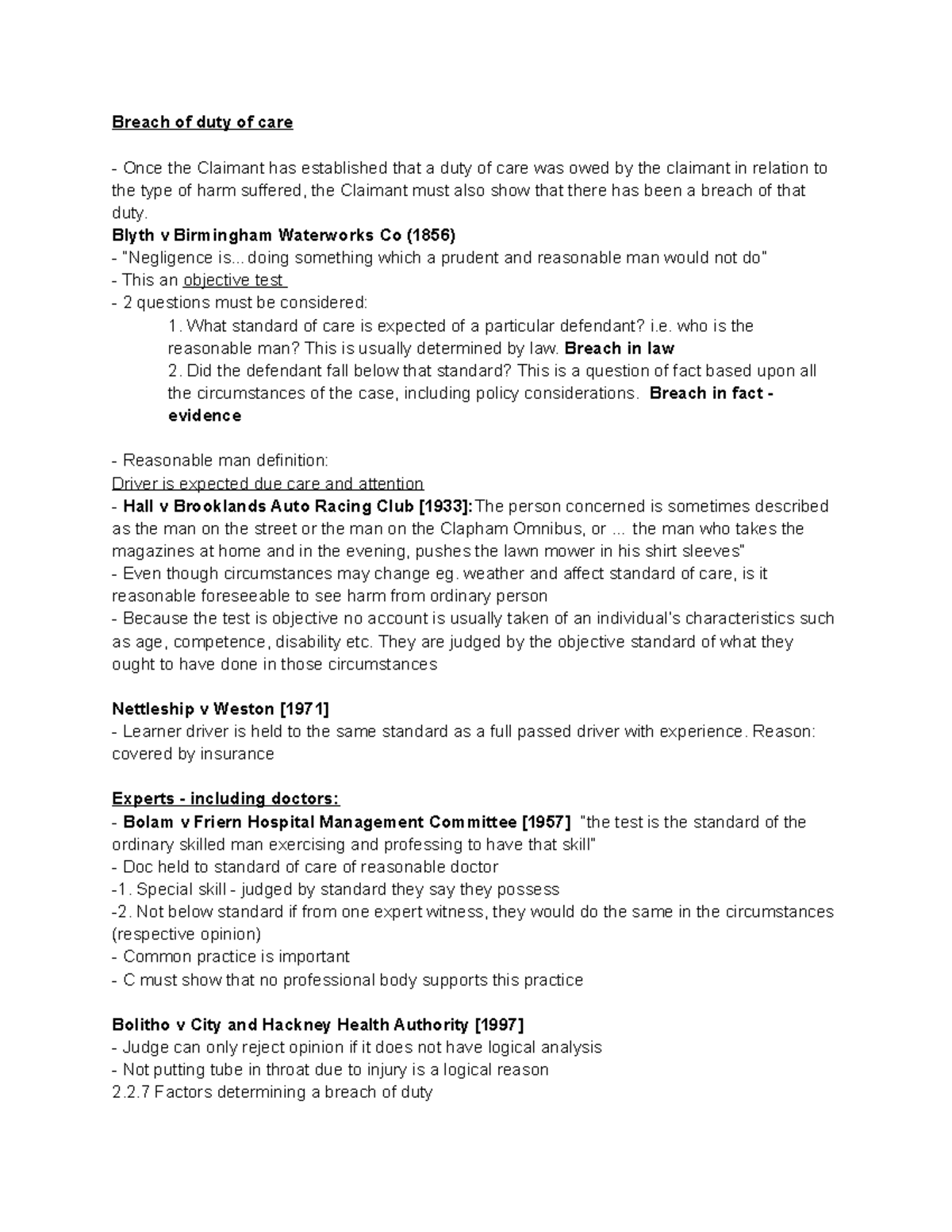 Breach of duty of care - Breach of duty of care Once the Claimant has ...