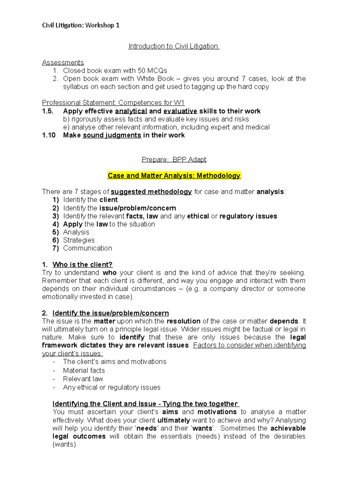Civil W1 - Prepare/Apply/Collab/Consolidate workshop notes ...