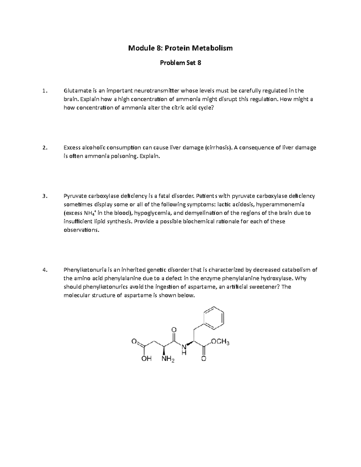 BIO360 Problem Set 8 - practice probs - Module 8: Protein Metabolism ...