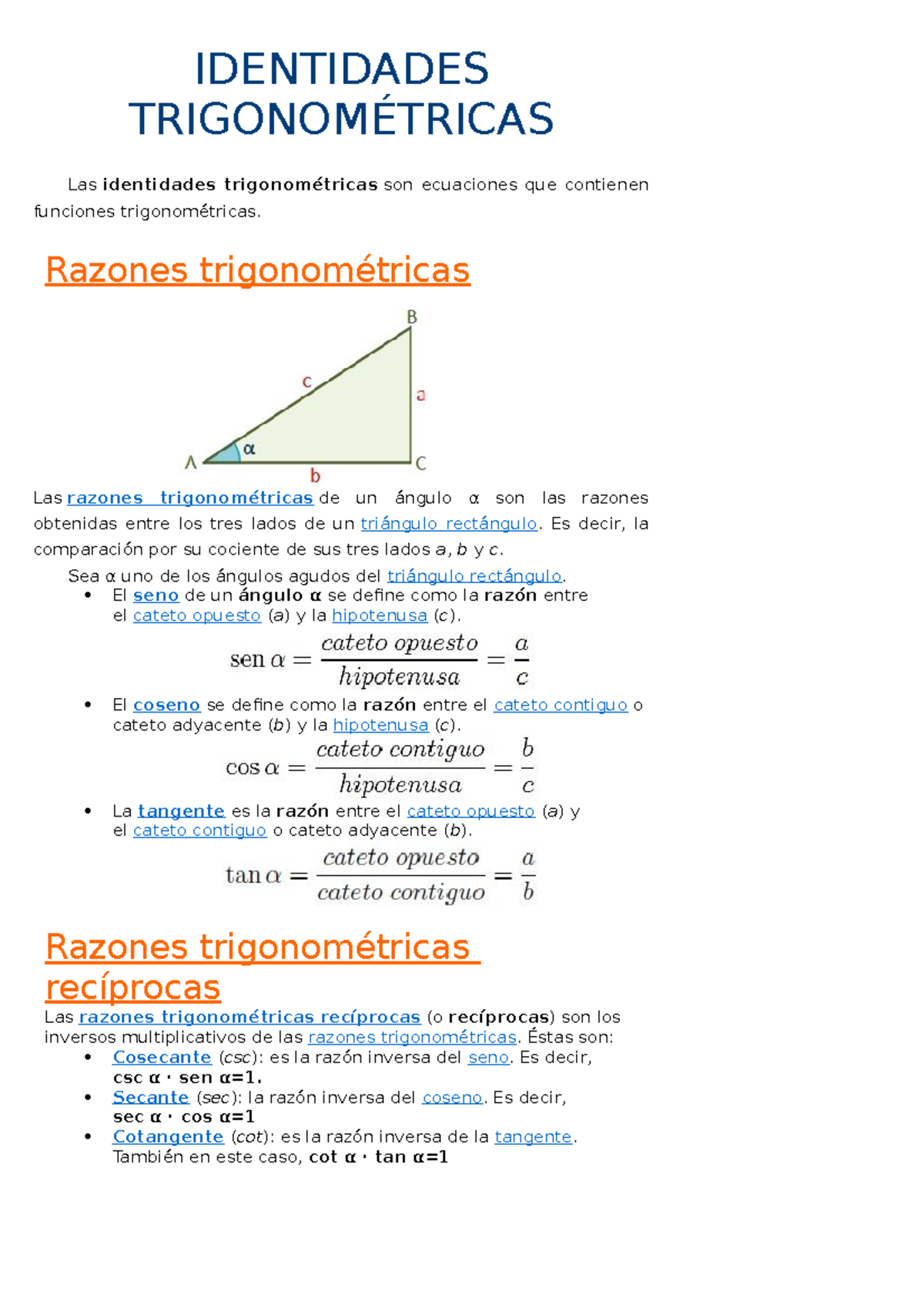 Formulario Identidades Trigonométricas (todas las formulas ...
