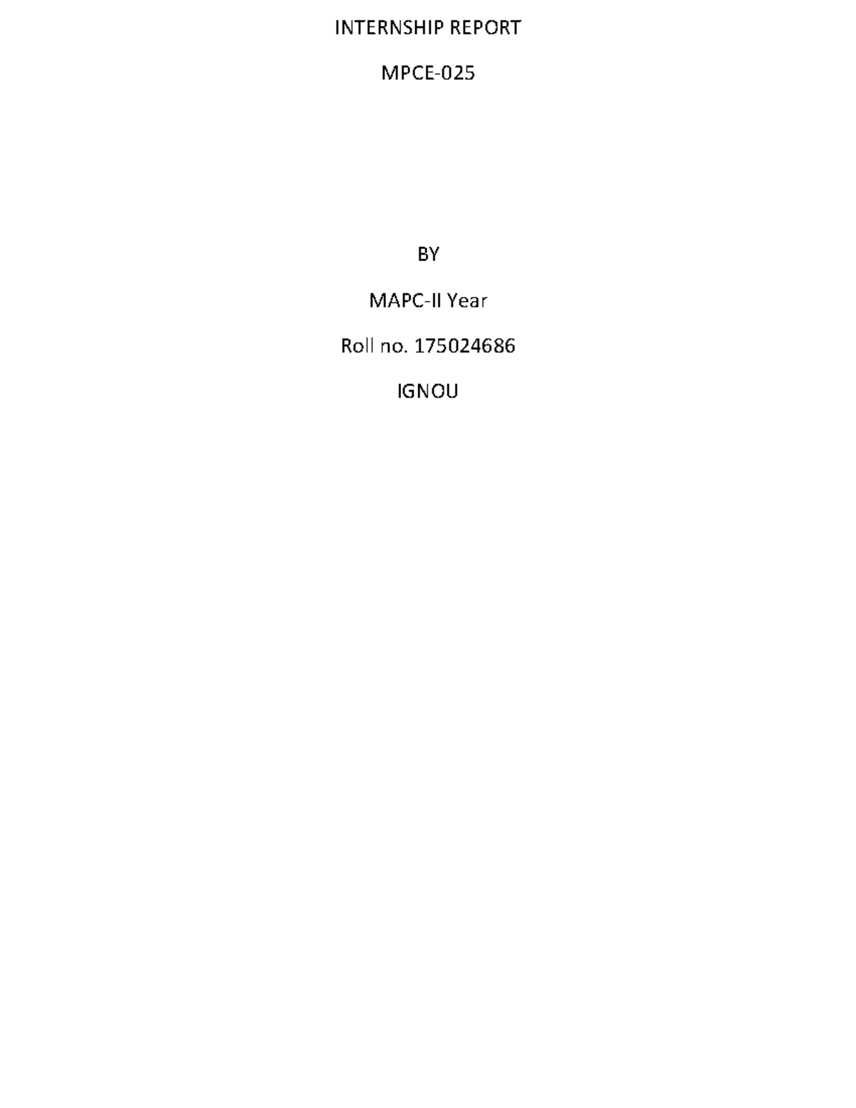 Internship file mapc - INTERNSHIP REPORT MPCE- BY MAPC-II Year Roll no ...