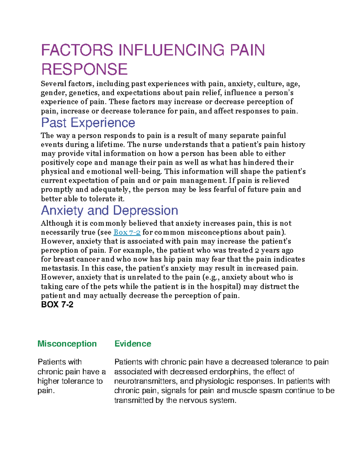 Factors Influencing PAIN Response - FACTORS INFLUENCING PAIN RESPONSE ...