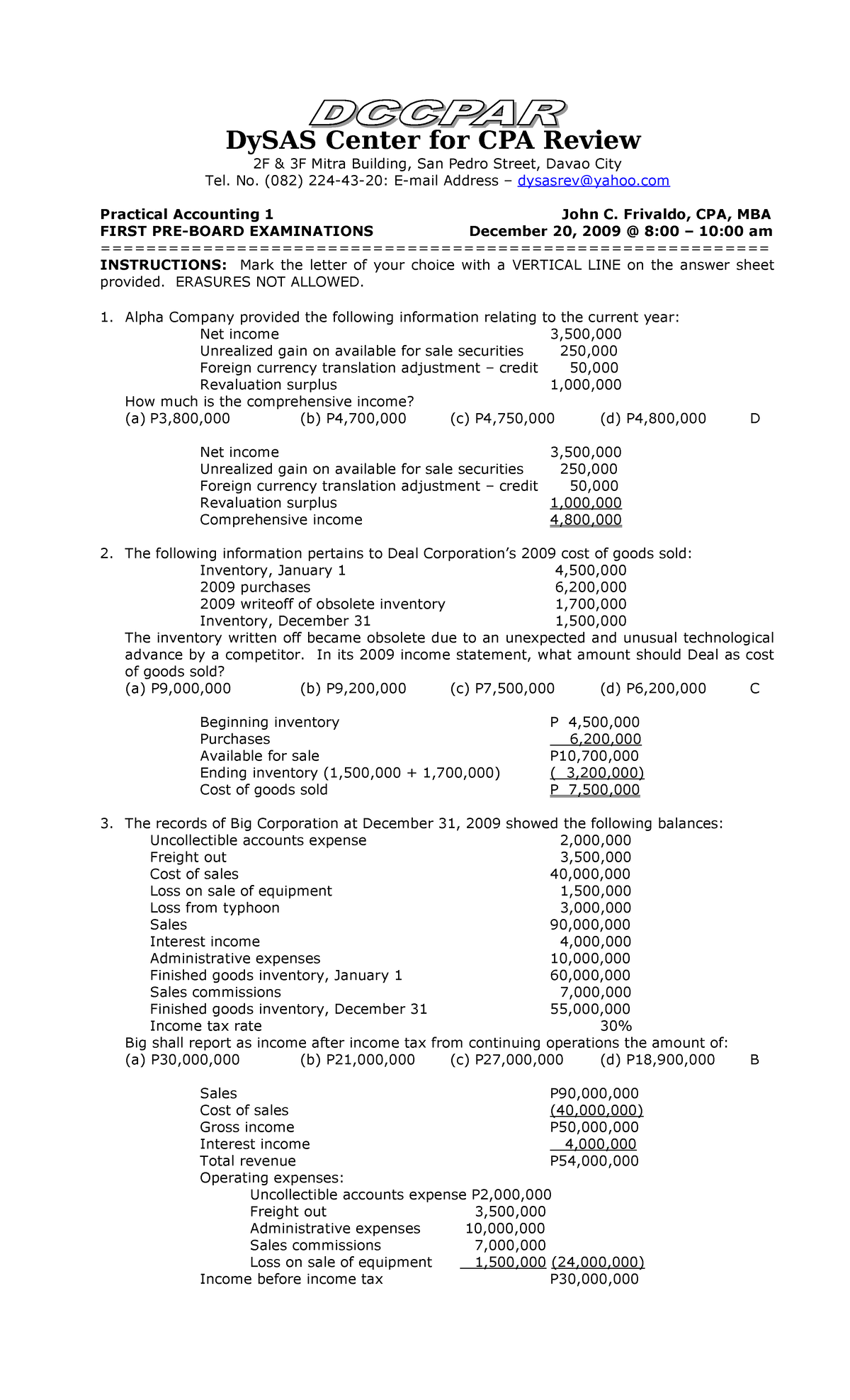 Batch 19 1st Preboard P1 Accounting Materials DySAS Center For CPA