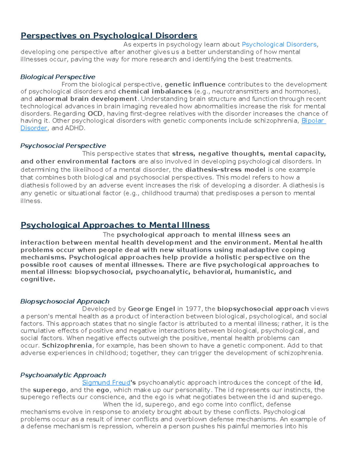 Perspectives on Psychological Disorders - Biological Perspective From ...