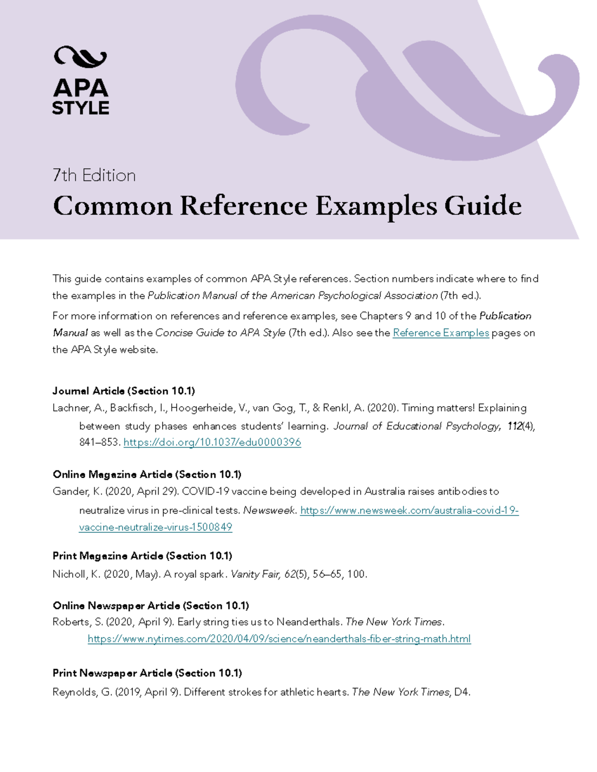 APA1.1 - Exemple de citări - 7th Edition Common Reference Examples ...