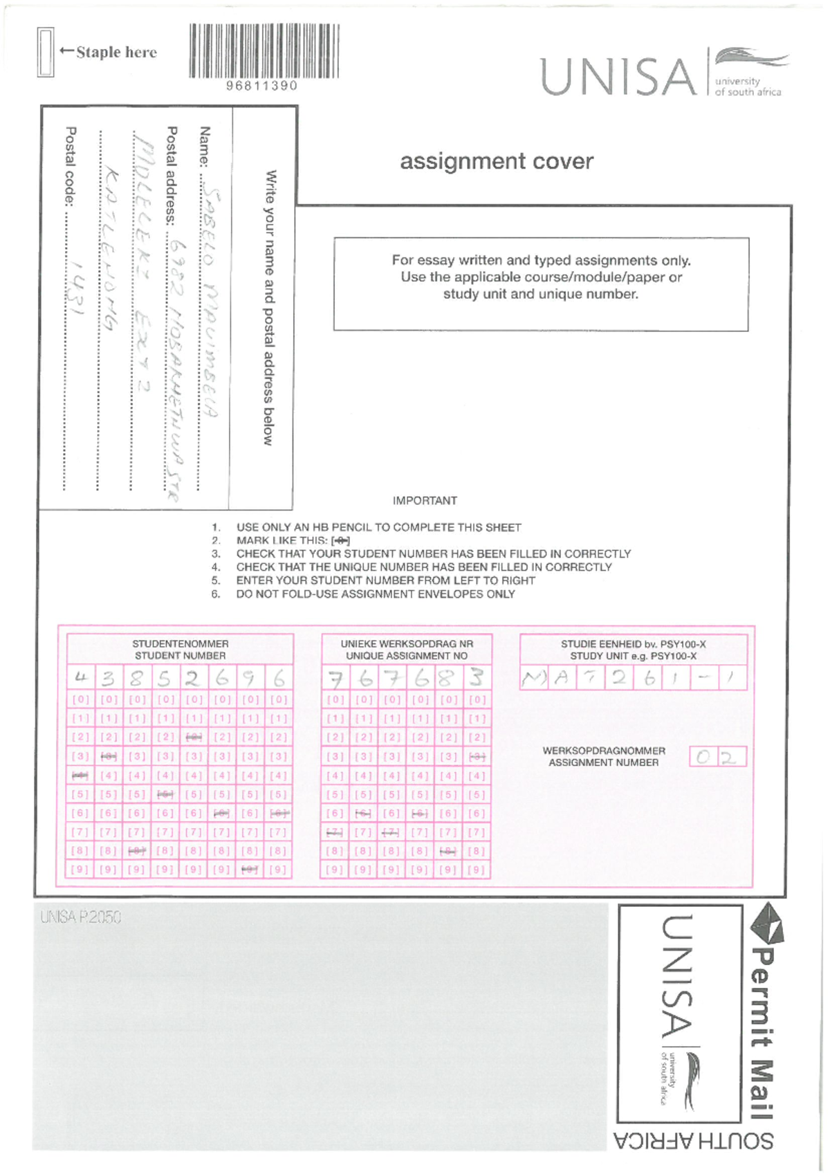 MAT2611 assignment 2 - MAT2611 - Studocu