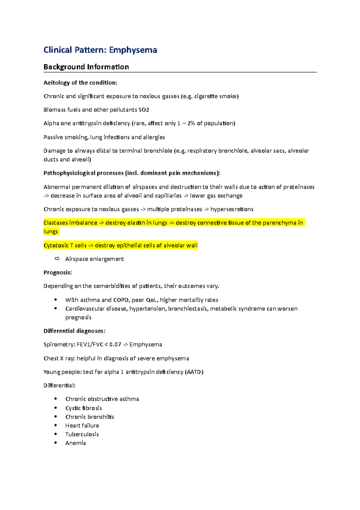 Clinical Pattern Template - Emphysema - Clinical Pattern: Emphysema ...