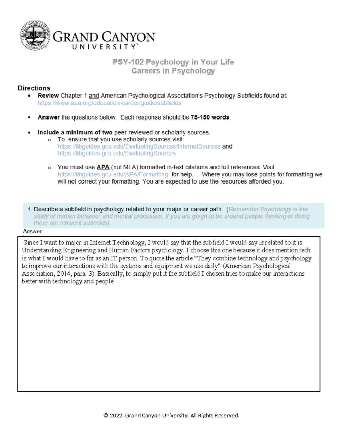 1b. Careers in Psychology template (1) - © 2022. Grand Canyon ...