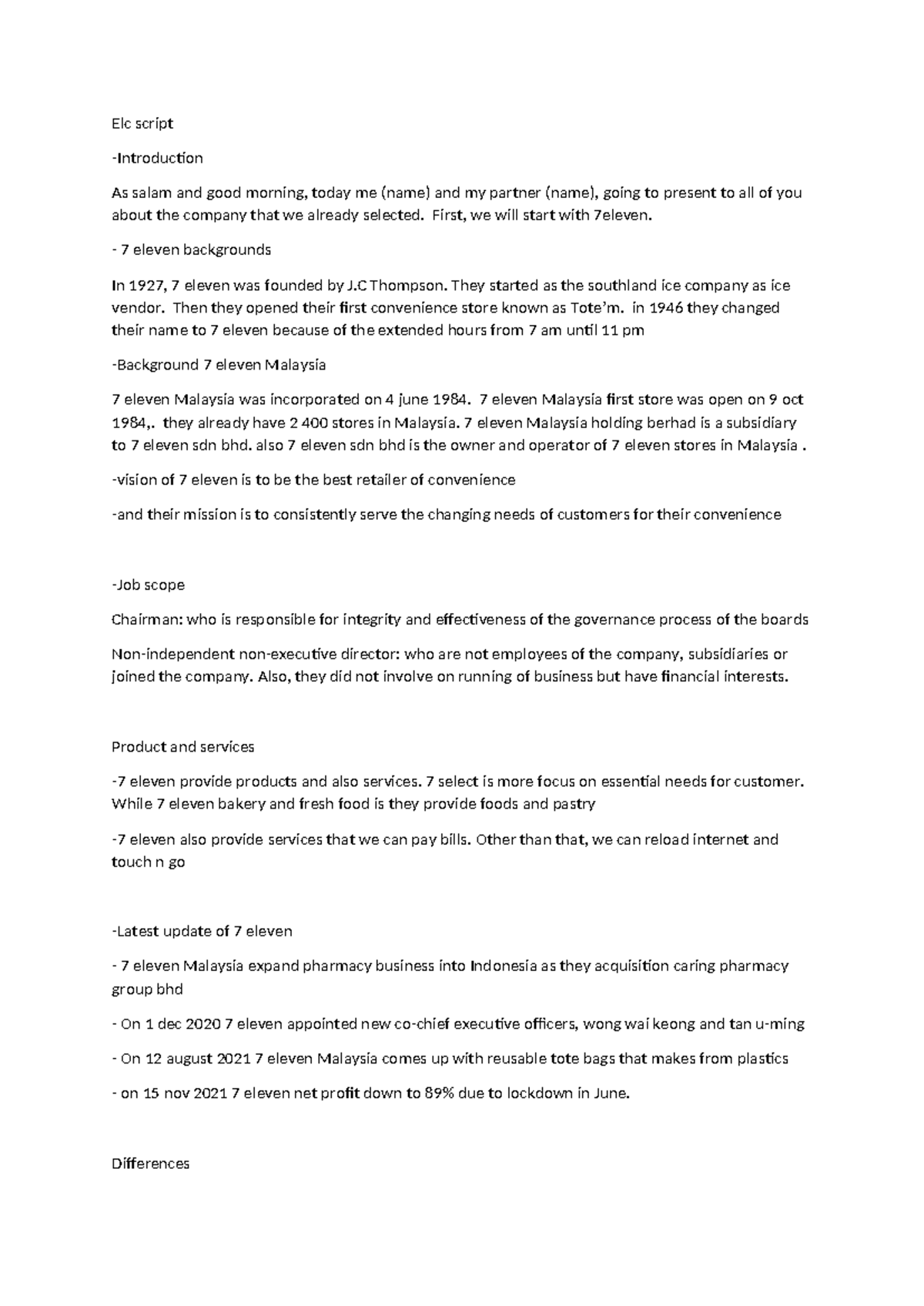 Elc script - Elc script -Introduction As salam and good morning, today ...