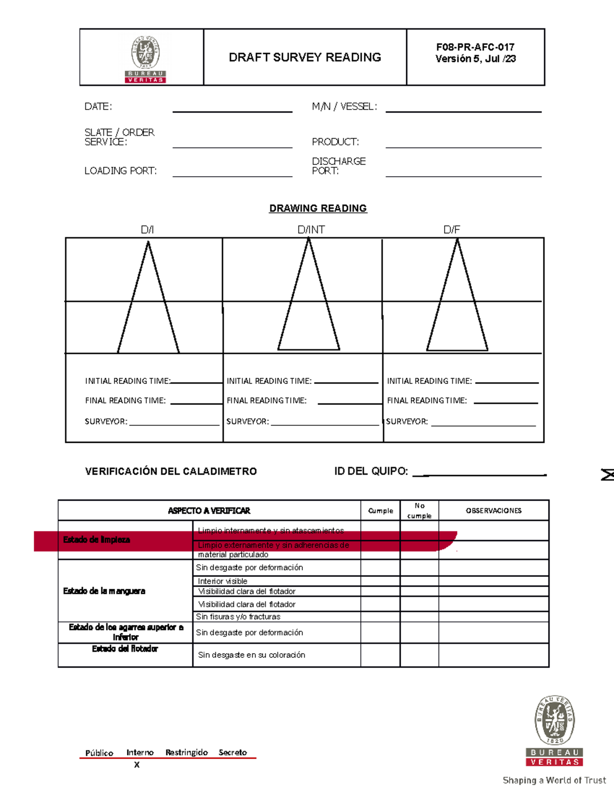 F08-PR-AFC-017 Ver 5 Draft Survey Reading - DRAFT SURVEY READING F08-PR ...