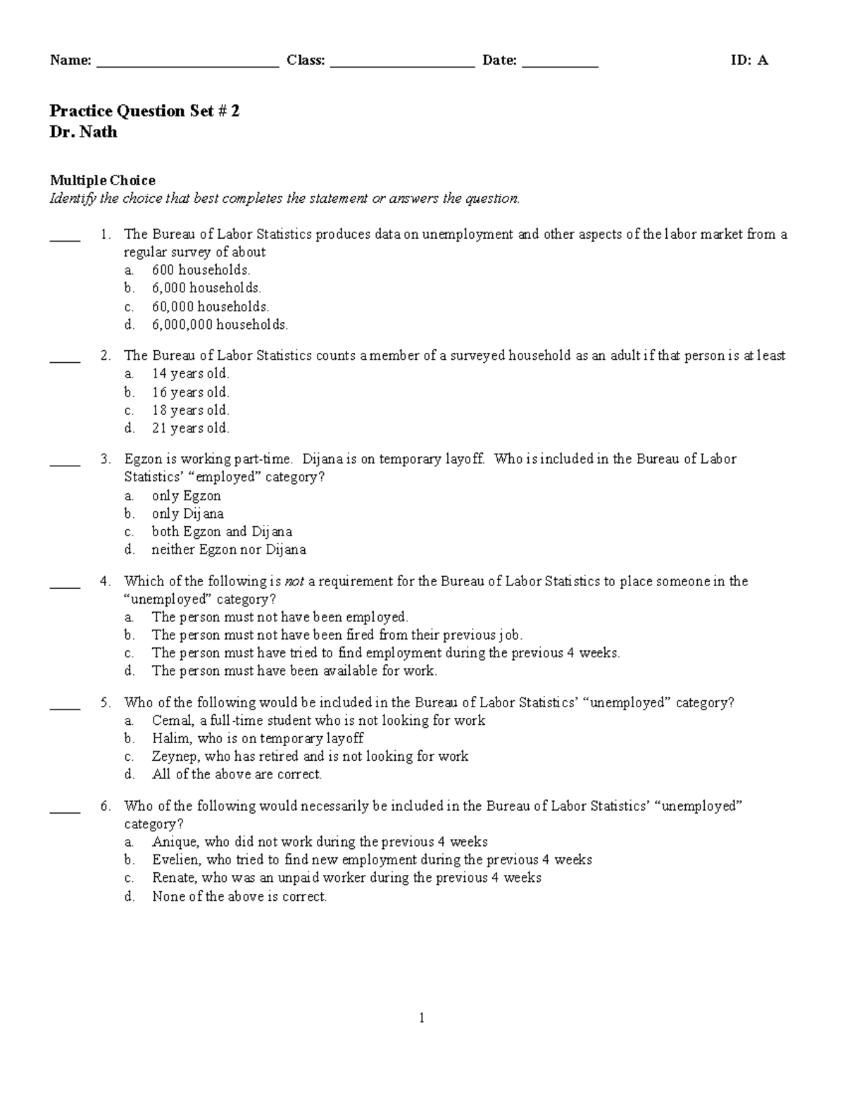ECON2301 Practice Set 2 BB Fall2019 - Name ...