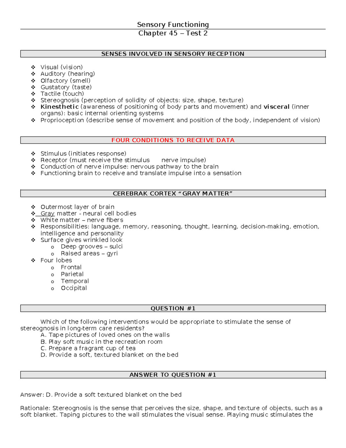 NF chap 45 PP - nursing fundamentals - Sensory Functioning Chapter 45 ...