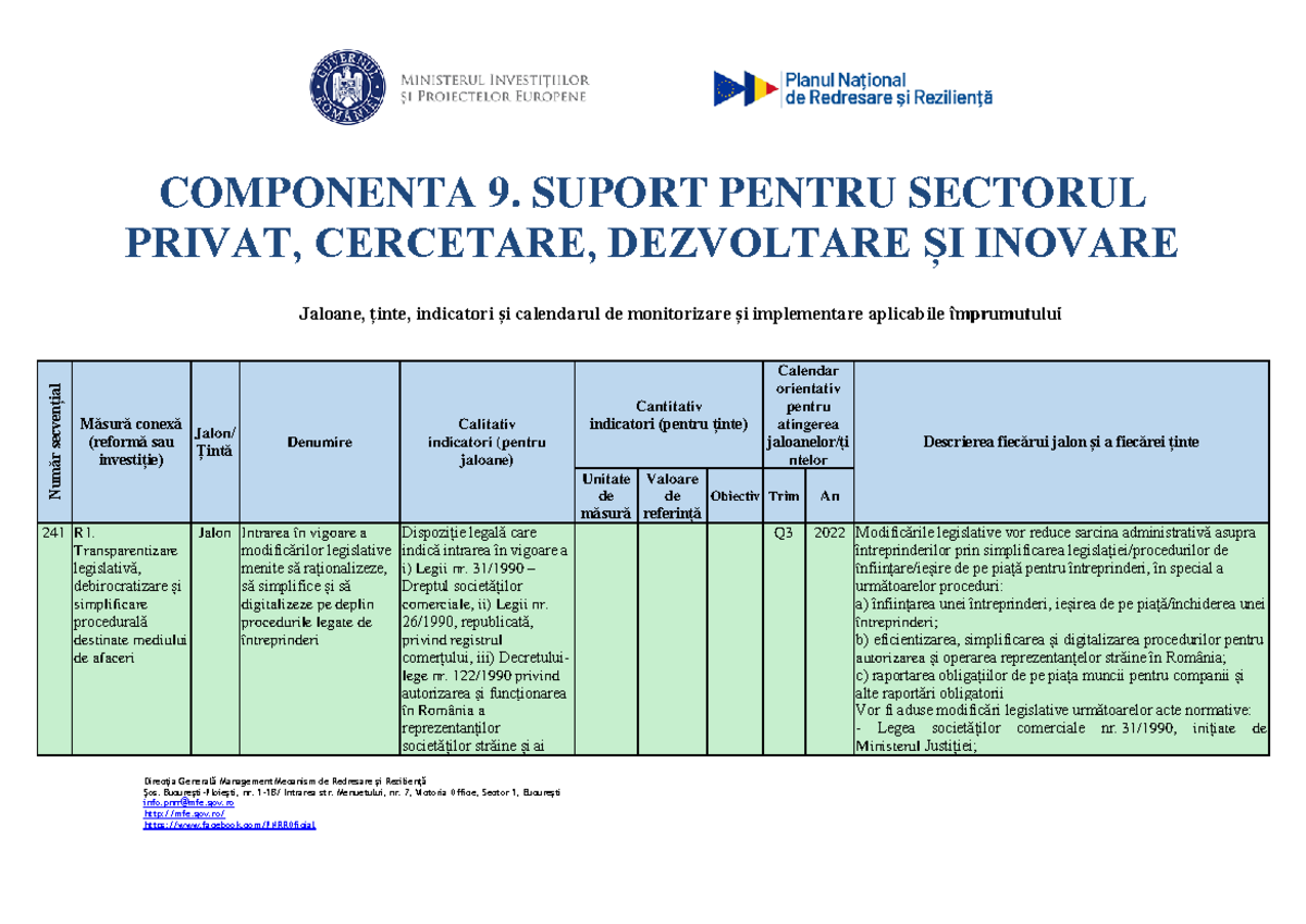 C9. Tabel jaloane și ținte - Direcția Generală Management Mecanism de ...