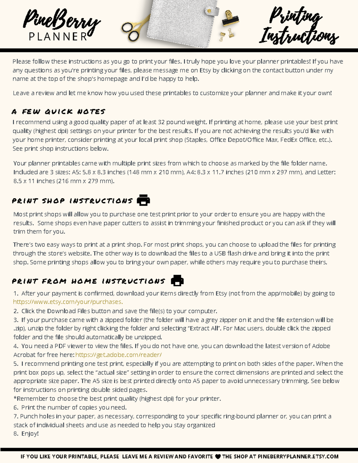 Printing Instructions - IF YOU LIKE YOUR PRINTABLE, PLEASE LEAVE ME A ...