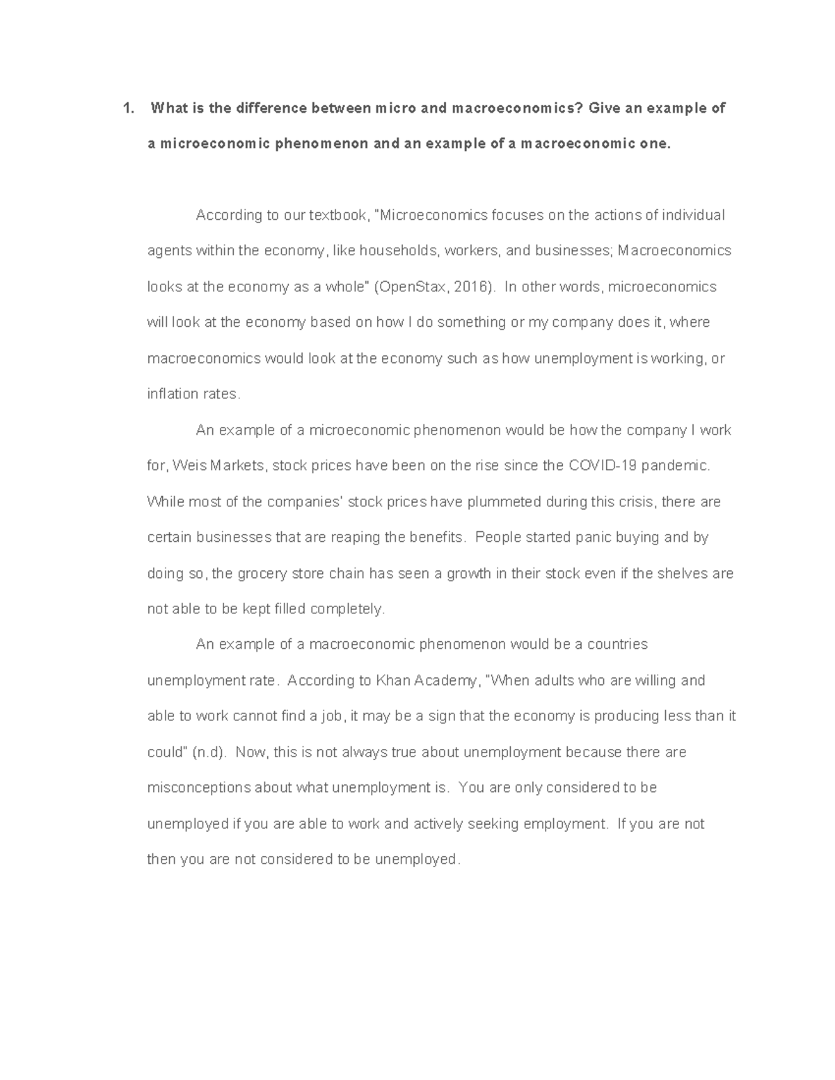 Microeconomics Written Assignment Unit 1 What Is The Difference