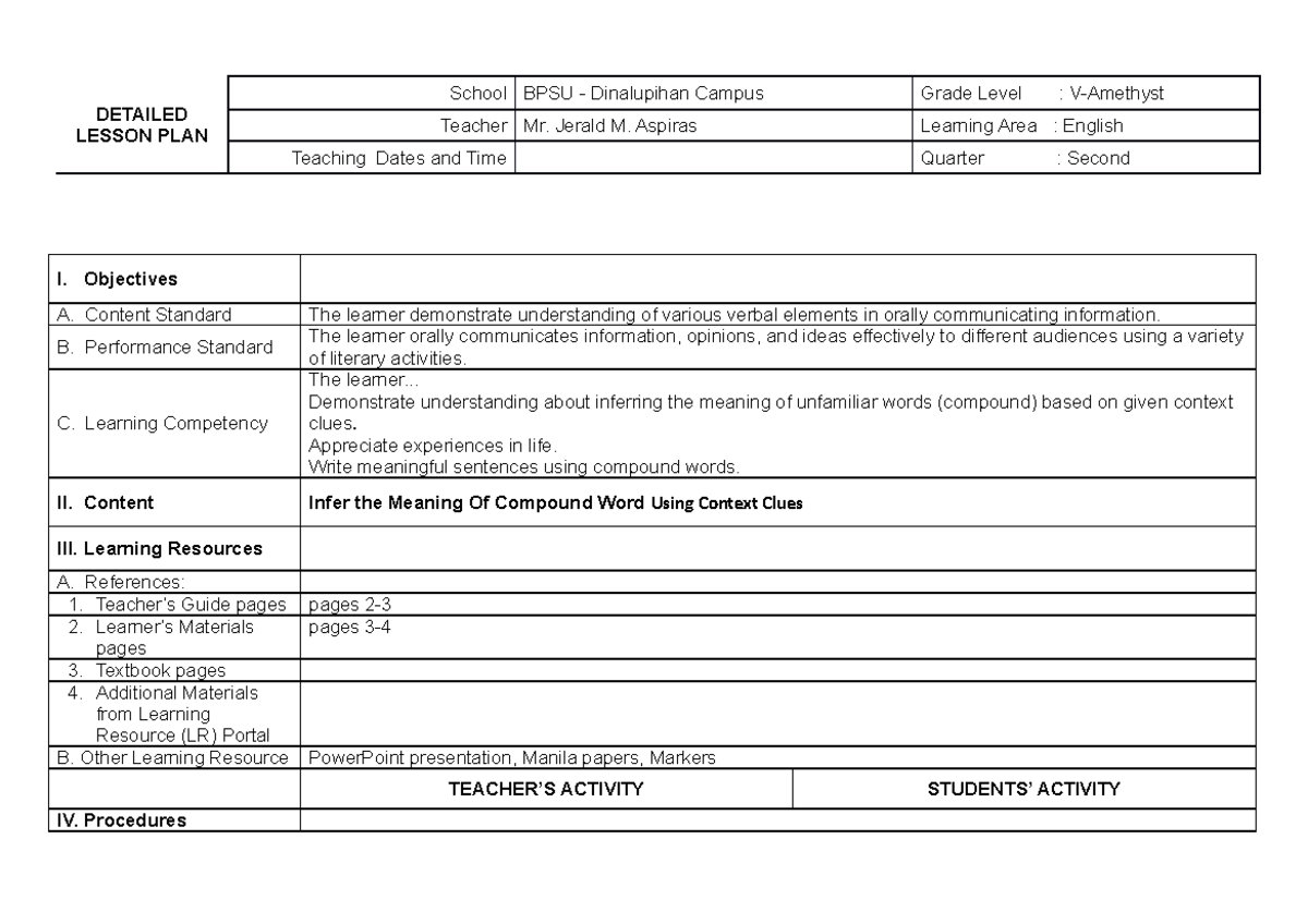 Aspiras-Jerald-M - sino ka - DETAILED LESSON PLAN School BPSU ...