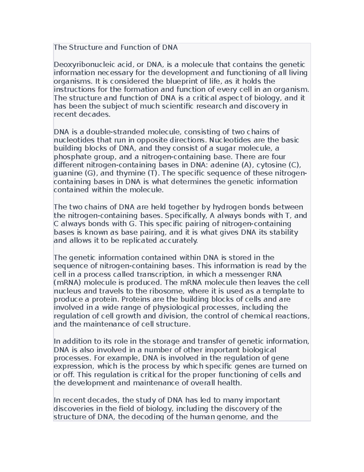 The Structure and Function of DNA - The Structure and Function of DNA ...