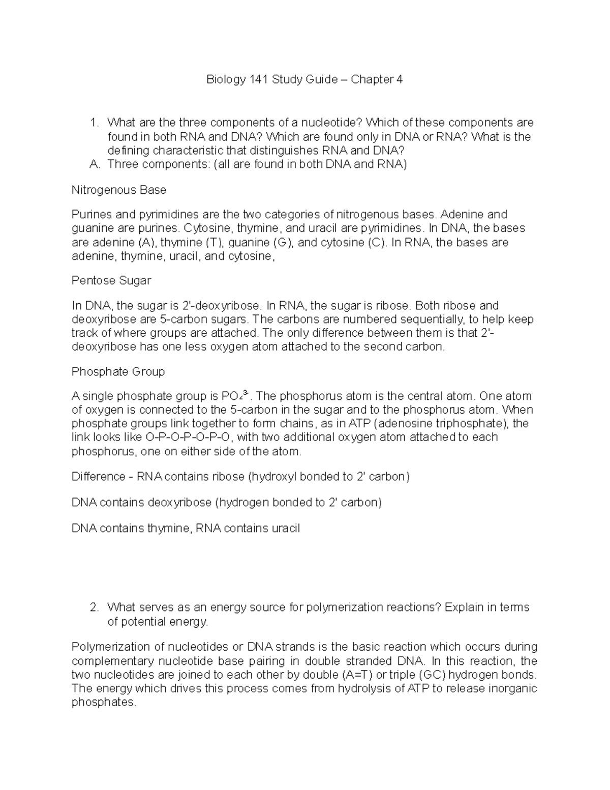 Biology 141 Study Guide – Chapter 4 - Biology 141 Study Guide – Chapter ...