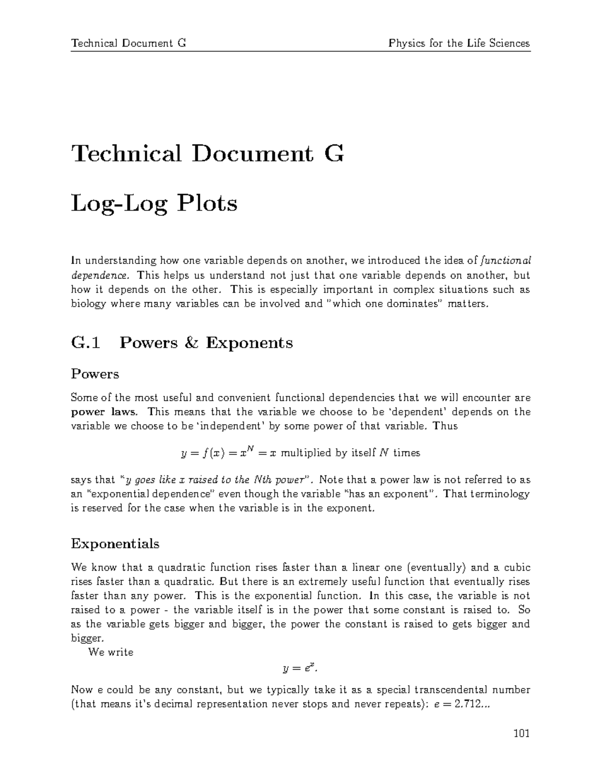 TD G - Log-Log Plots - work - Technical Document G Physics for the Life ...