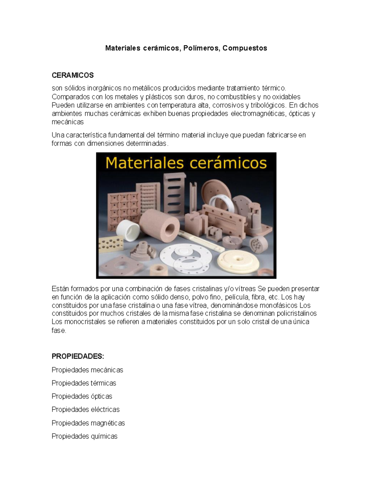 Materiales cerámicos,polimeros, compuestos - Materiales cerámicos ...