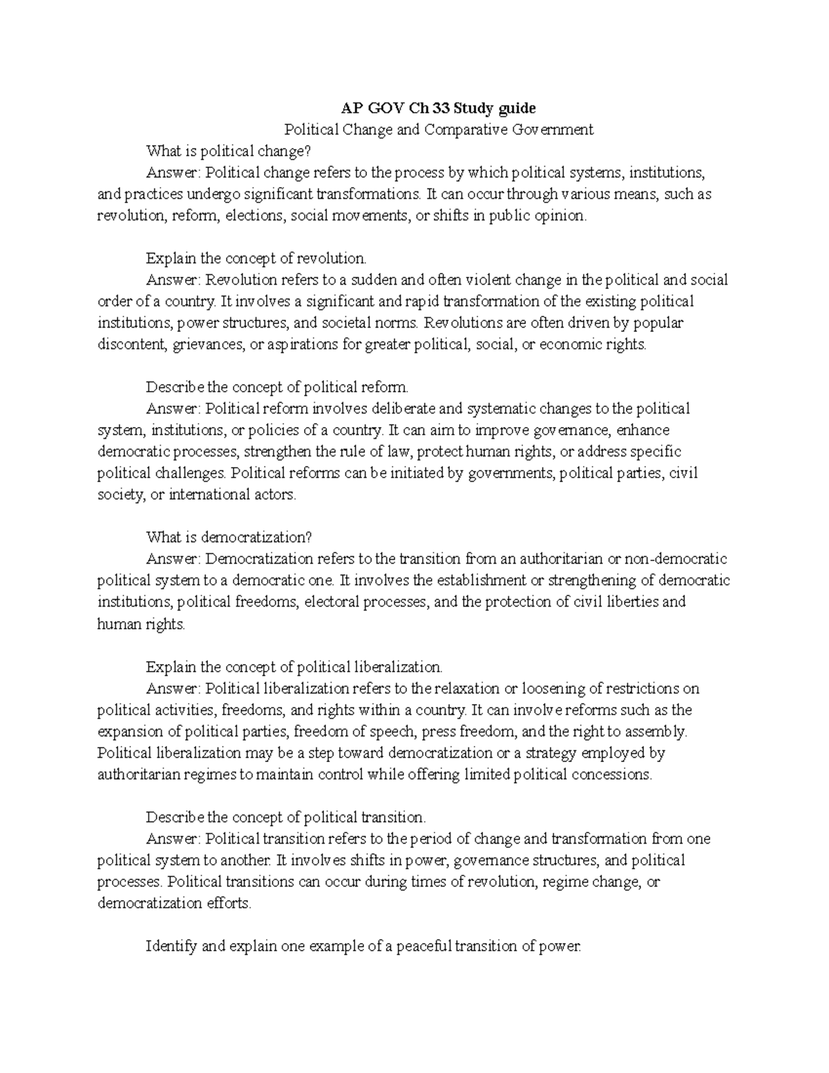 AP GOV Ch 33 Study guide - AP GOV Ch 33 Study guide Political Change ...