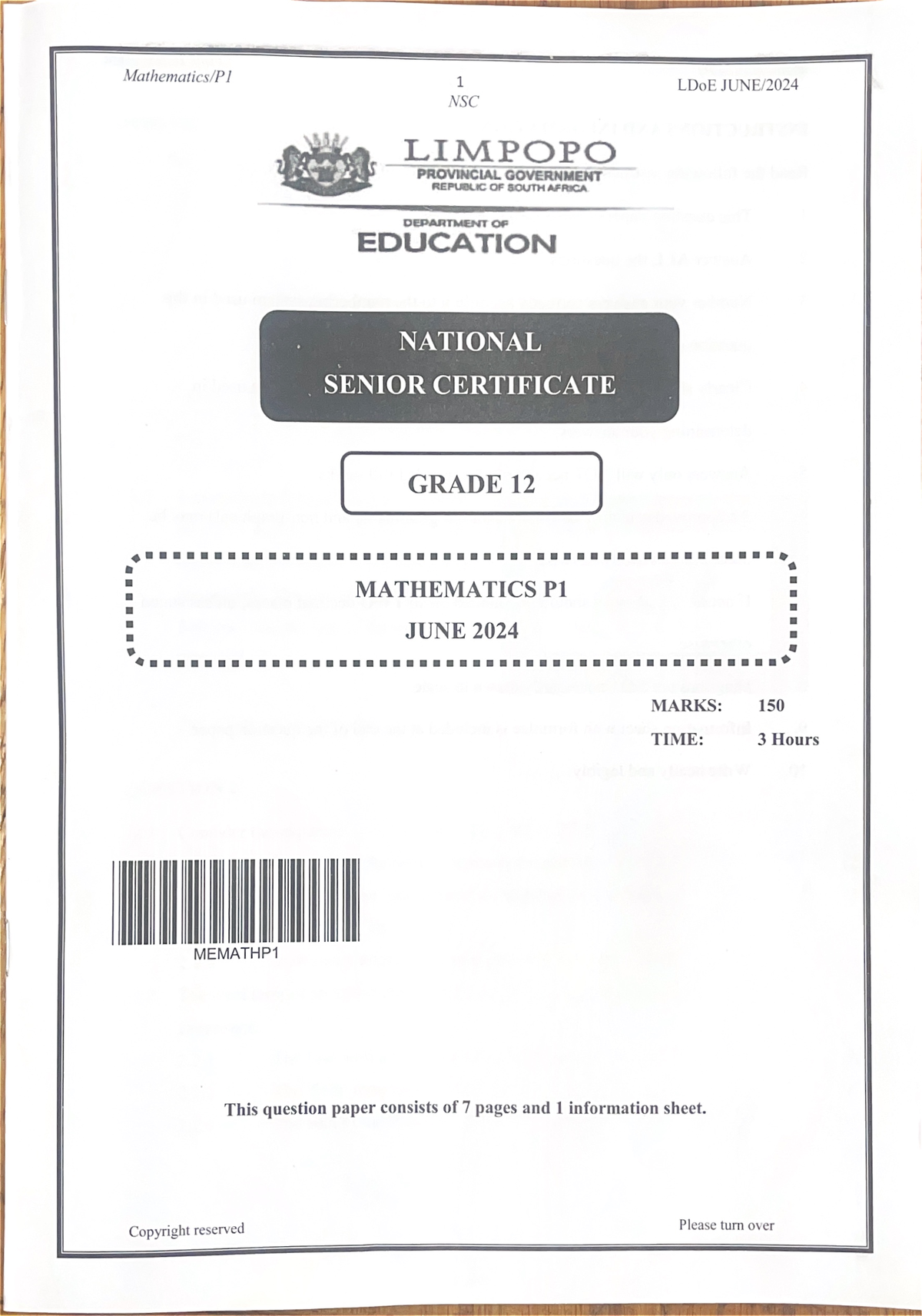 Mathematics P1 June 2024 Limpopo Do E - Studocu