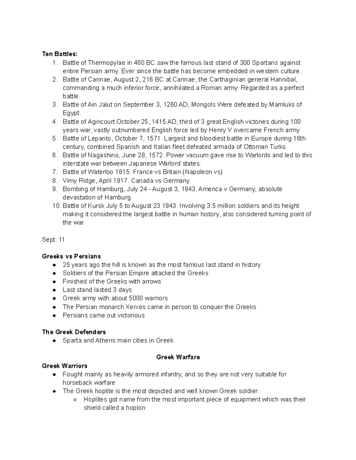 Great Battles in History Lecture Notes - Ten Battles: 1. Battle of ...