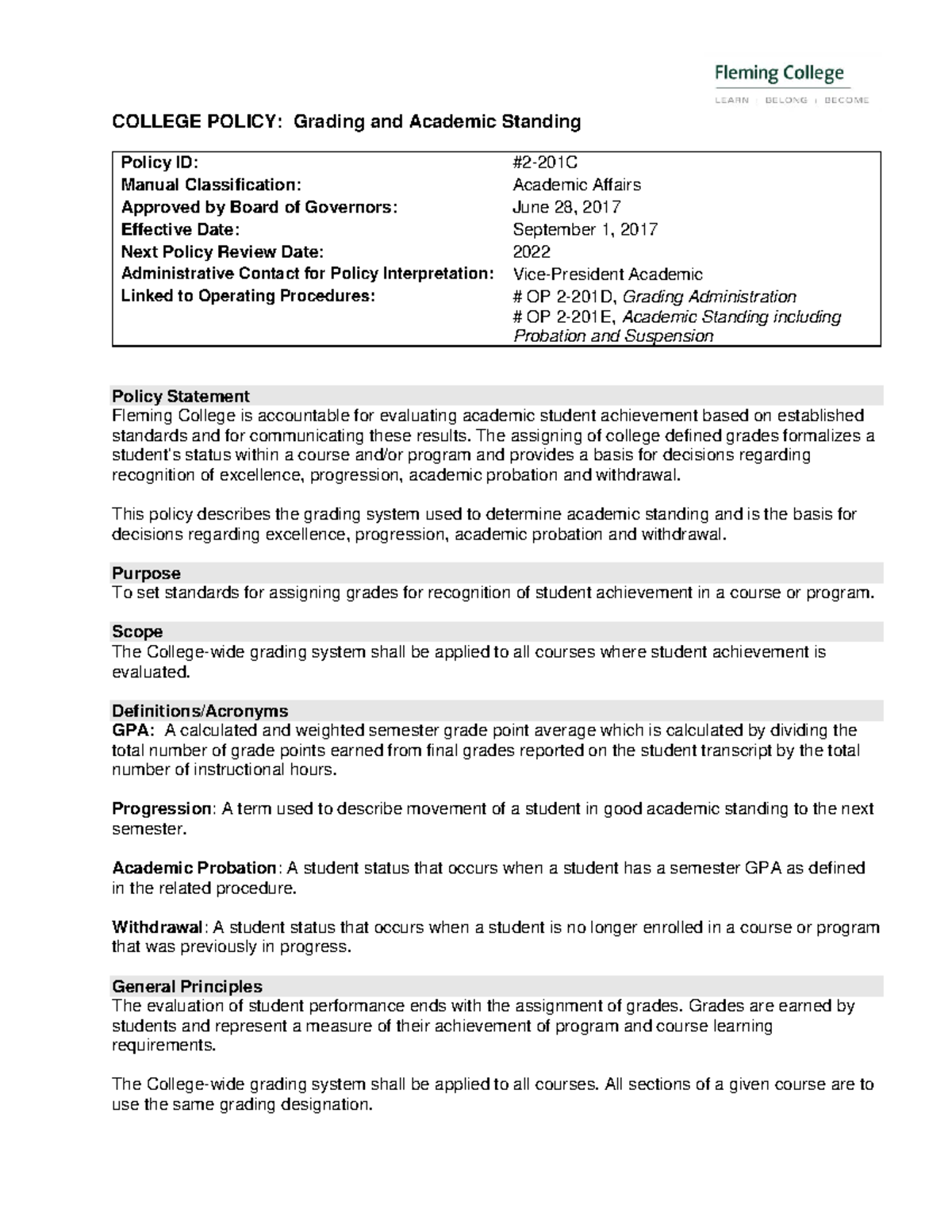 2-201C Grading and Academic Standing - COLLEGE POLICY: Grading and ...