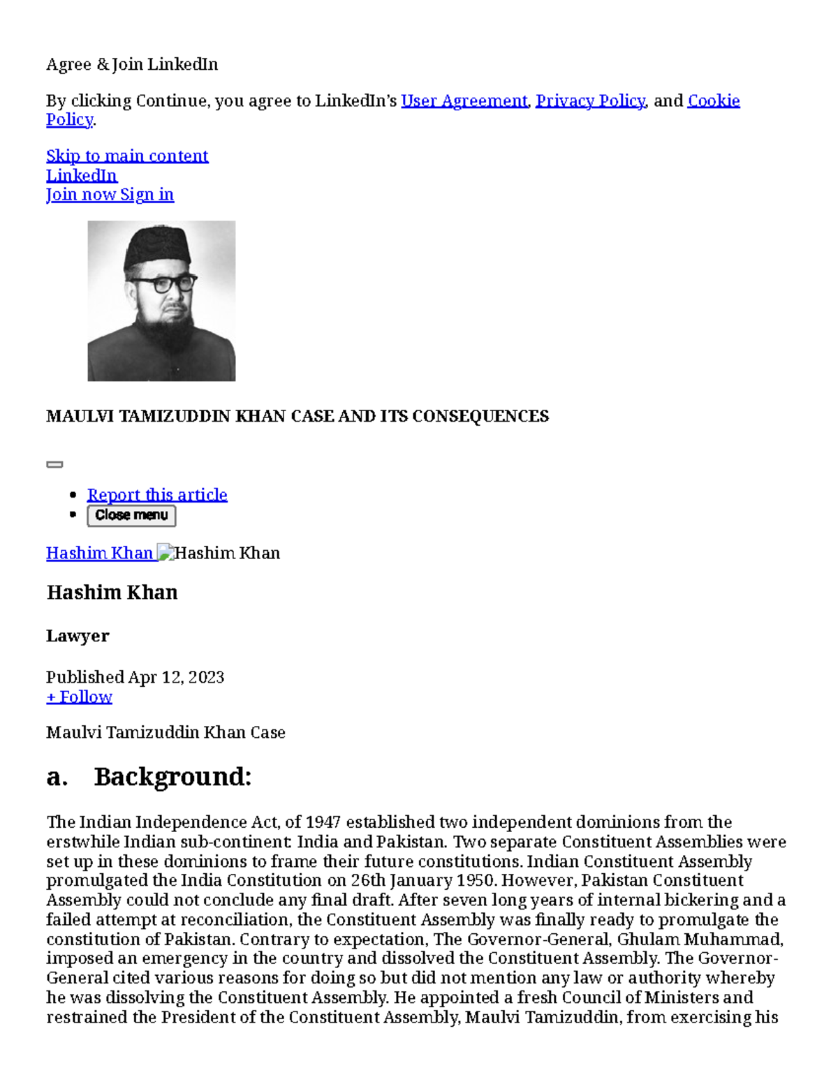 Maulvi Tamizuddin KHAN CASE AND ITS Consequences - Agree & Join ...