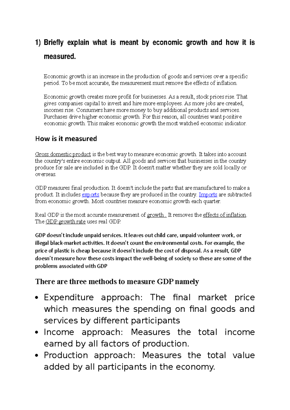 Economics - just notes on the module - 1) Briefly explain what is meant ...