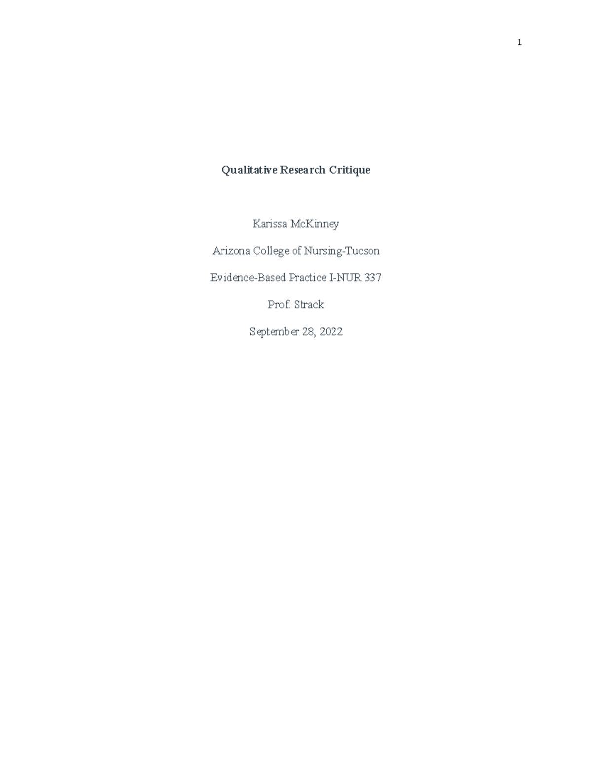 Qualitative Research Critique - Qualitative Research Critique Karissa ...