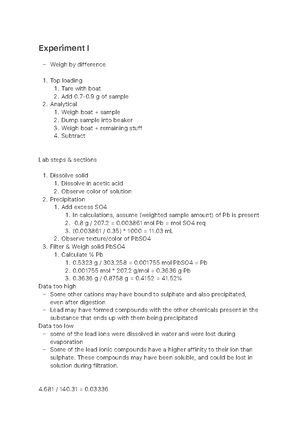 Chem lab experiment 9 lab report - CHEM 123 Experiment 9: Chemical and ...