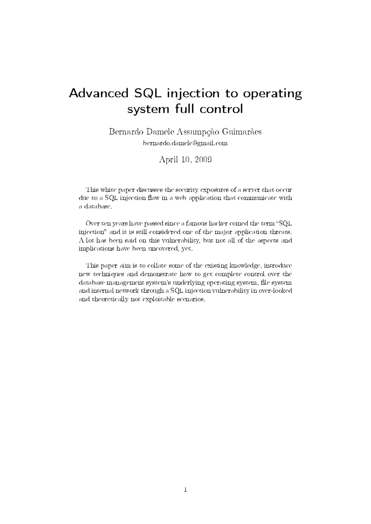 Advanced SQL injection to operating system full control - Advanced SQL ...