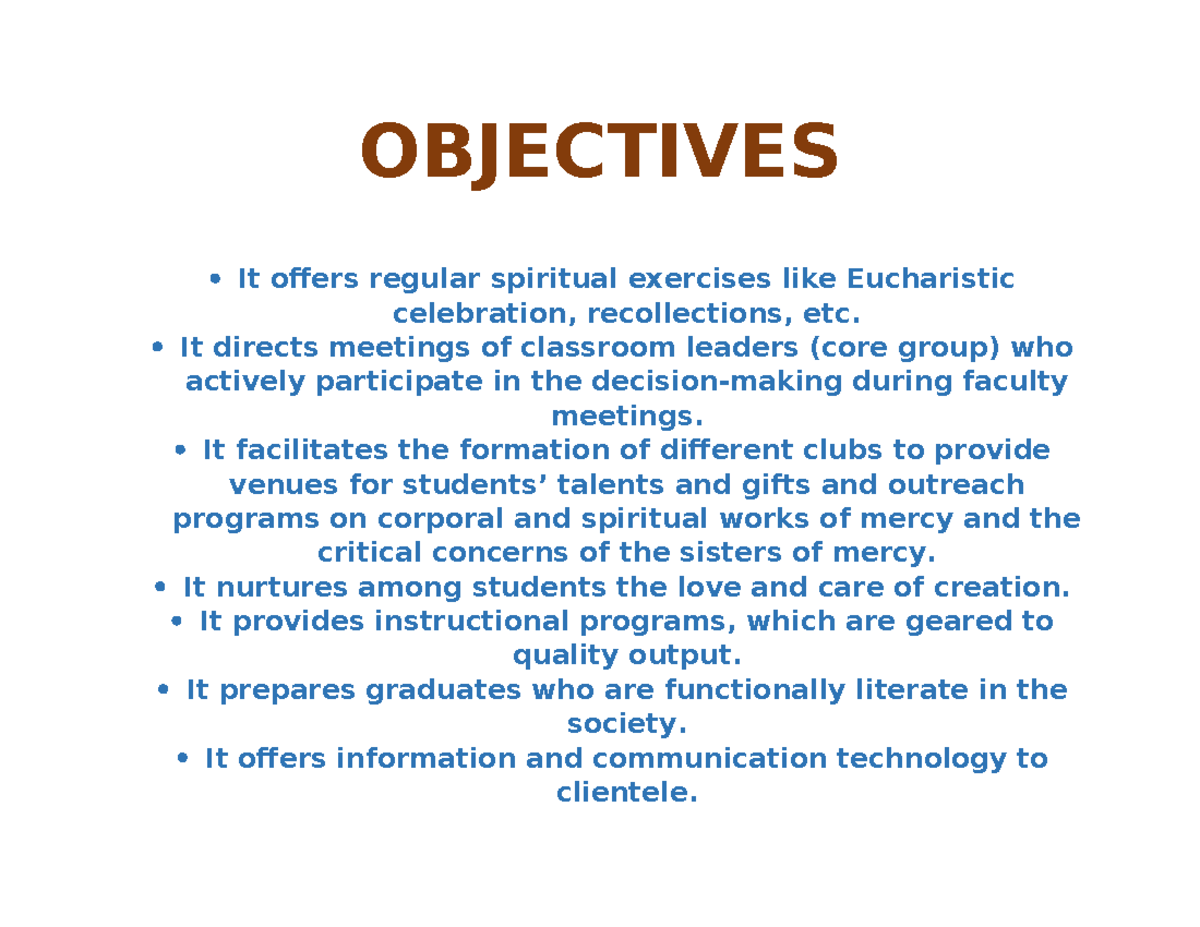 Pvmgo - fdesgdfxhgfh - OBJECTIVES It offers regular spiritual exercises ...