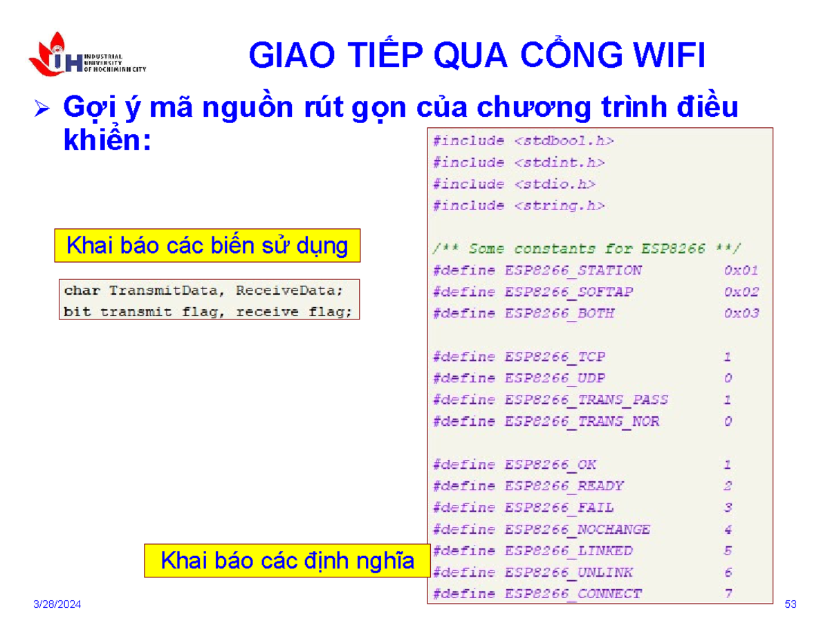 Giai thich code - asdf - Gợi ý mã nguồn rút gọn của chương trình điều khiển: Khai báo các định ...