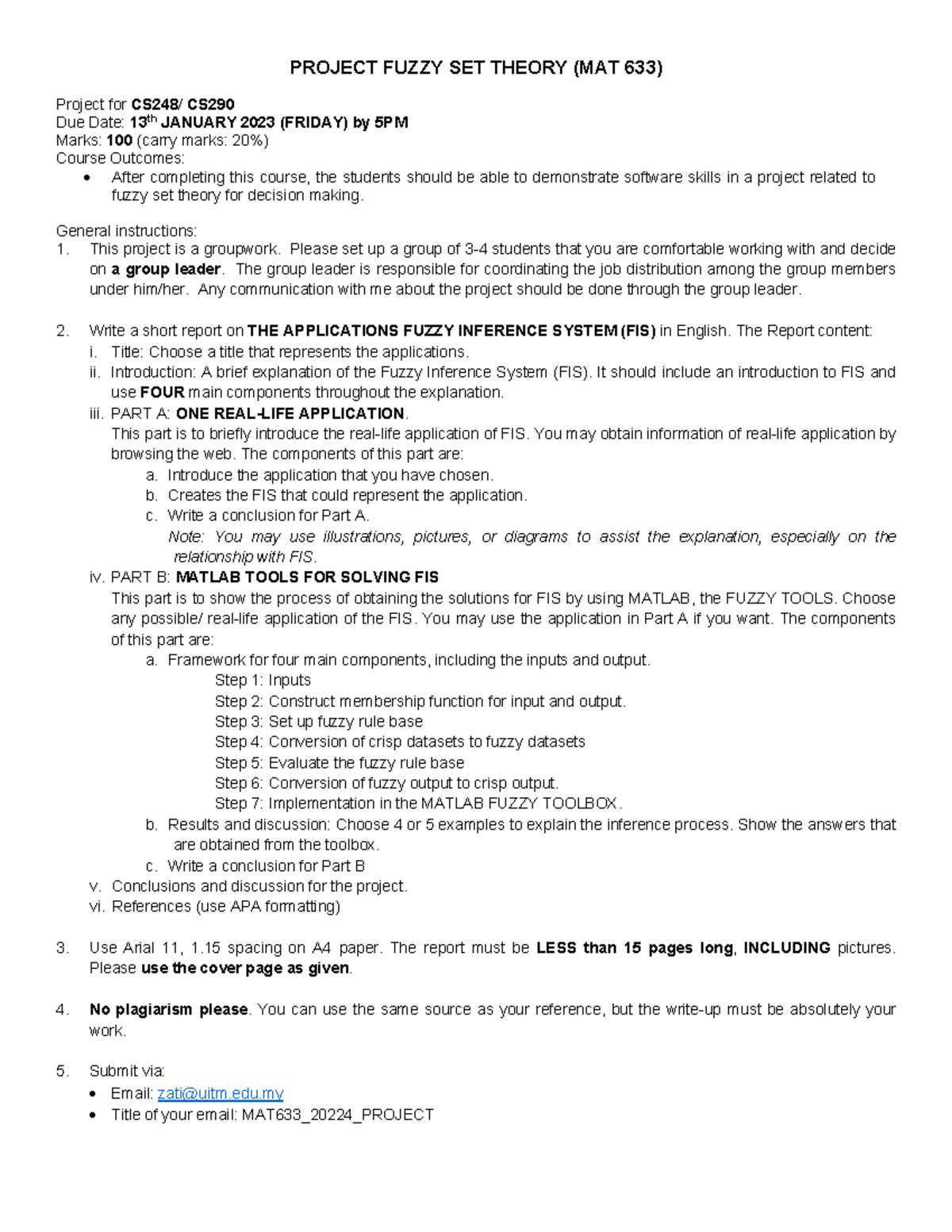 MAT 633 Mini Project Dec2022 - PROJECT FUZZY SET THEORY (MAT 633 ...