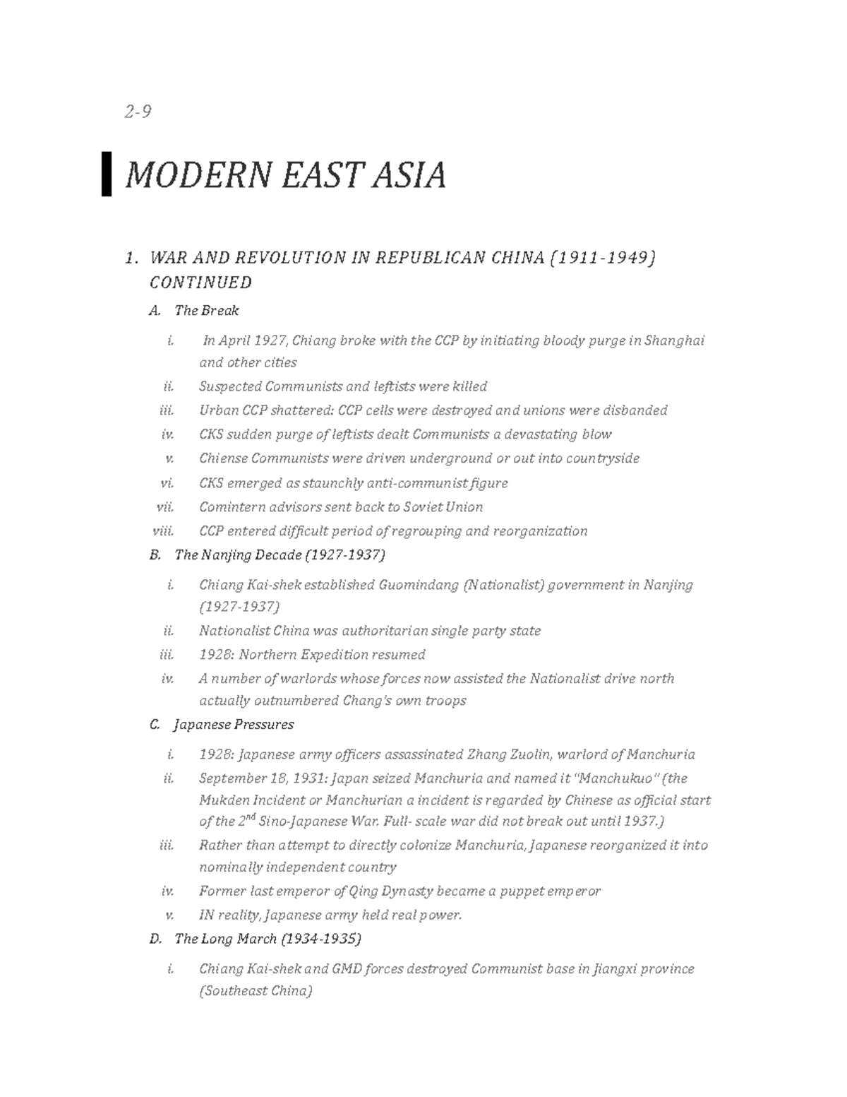Modern East Asia Notes - 2- MODERN EAST ASIA 1. WAR AND REVOLUTION IN ...